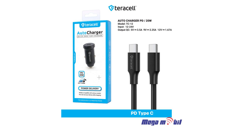 Polnac 12V/24V Type C Teracell Evolution TC-12 PD 20W black. :: Megamobil