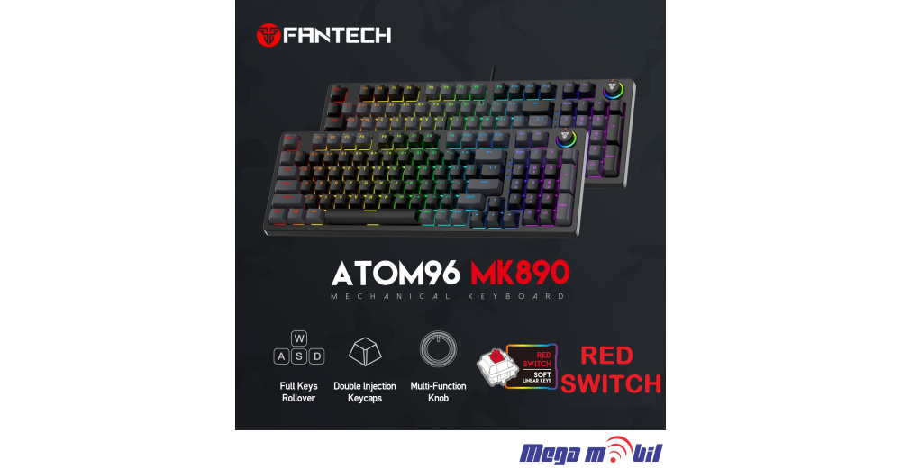 Tastatura Fantech Gaming Mechanical Atom96 MK890 Black/Grey (red switch ...